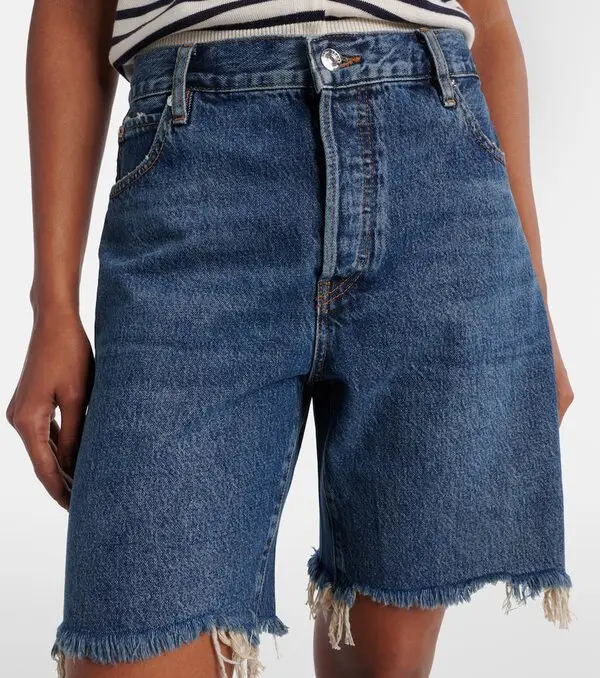 FRAME Deconstructed High-rise Denim Shorts