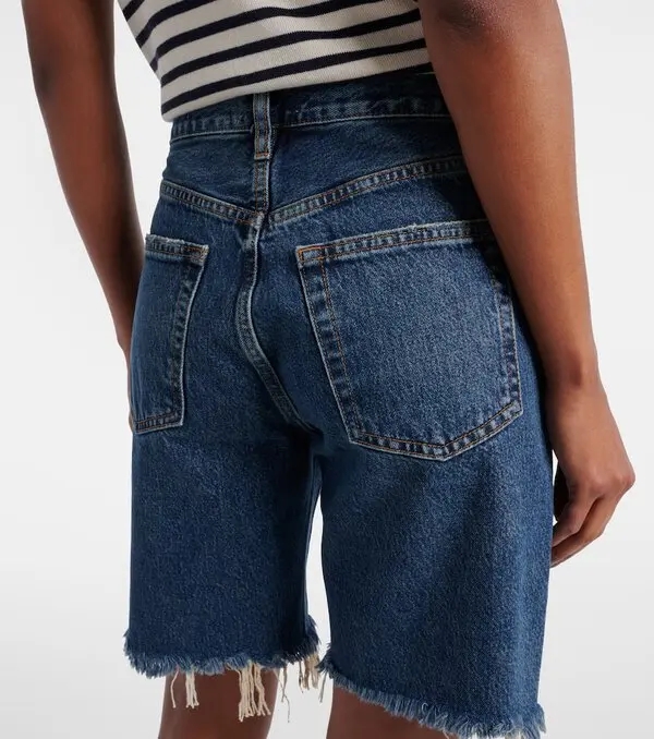 FRAME Deconstructed High-rise Denim Shorts