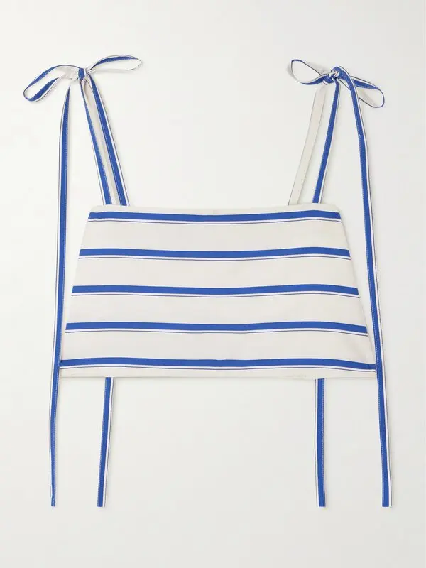 Rosie Assoulin Cropped Striped Herringbone Cotton-blend Top - Blue