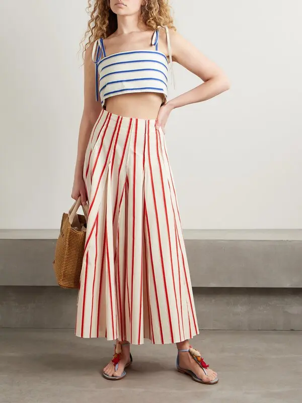 Rosie Assoulin Cropped Striped Herringbone Cotton-blend Top