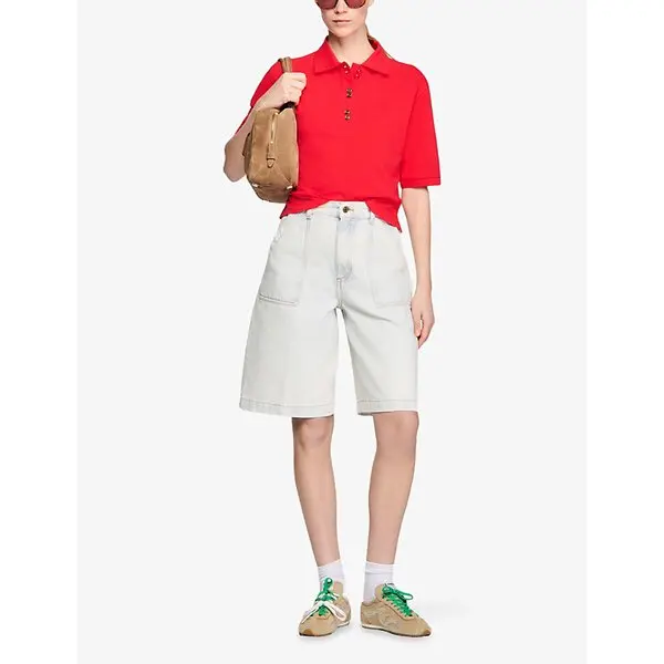 Sandro Button-embellished Embroidered Cotton Polo Shirt