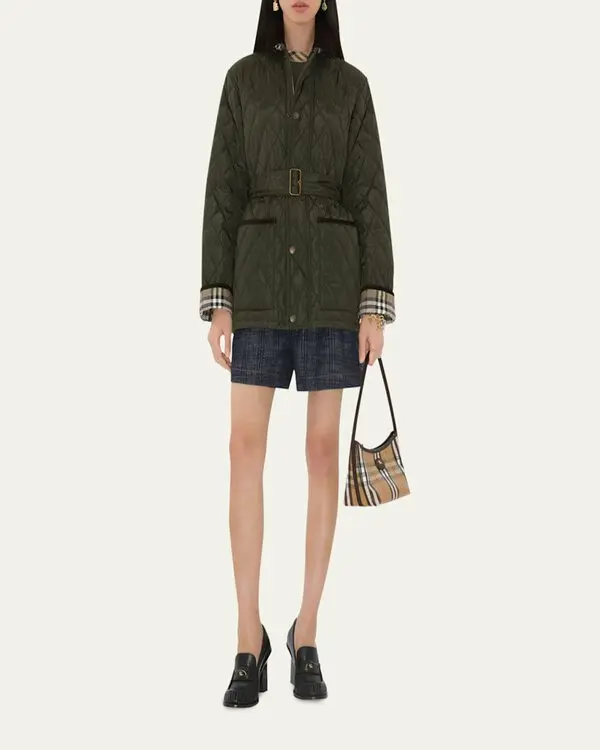 Burberry Chiltern Quilted Barn Jacket With Belt - Shale