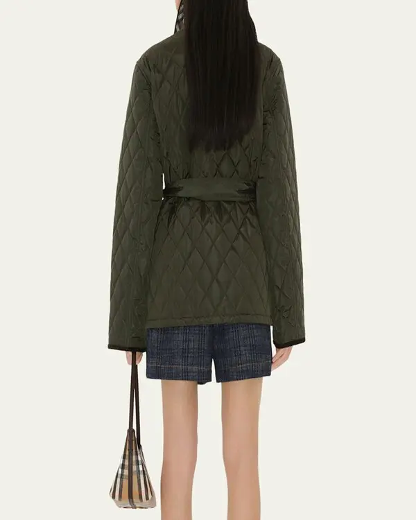 Burberry Chiltern Quilted Barn Jacket With Belt - Shale