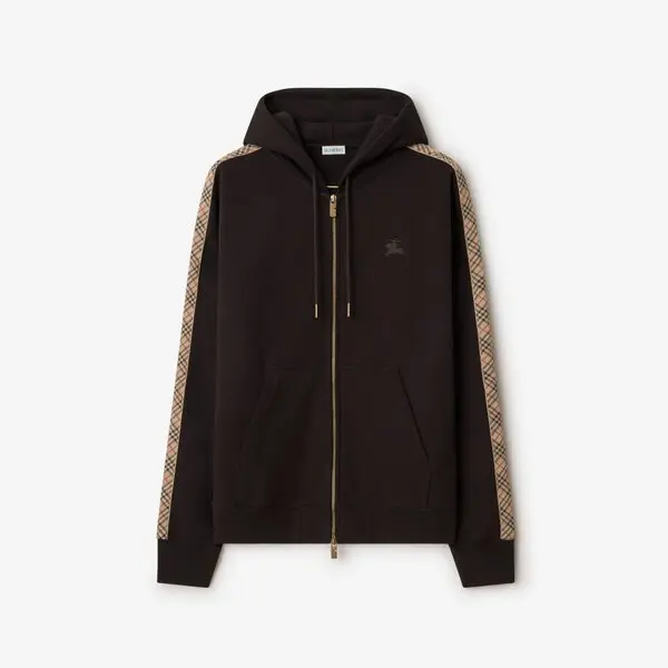 Burberry Check Trim Cotton Zip Hoodie - Clove Brown