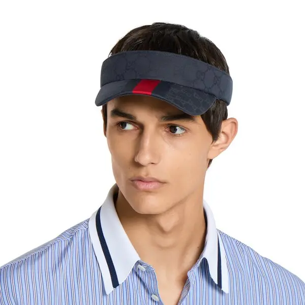 Gucci Gg Canvas Visor With Web Stripe - Blue