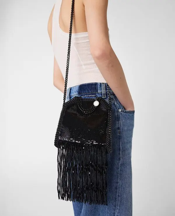Stella McCartney Limited-edition Falabella Sequin Fringe Tiny Tote - Black