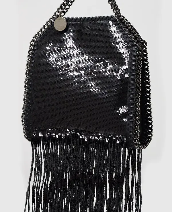 Stella McCartney Falabella Sequin Fringe Tiny Tote Bag - Black