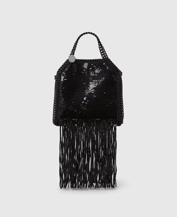 Stella McCartney Falabella Sequin Fringe Tiny Tote Bag - Black