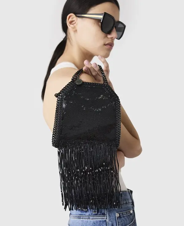 Stella McCartney Falabella Sequin Fringe Tiny Tote Bag - Black
