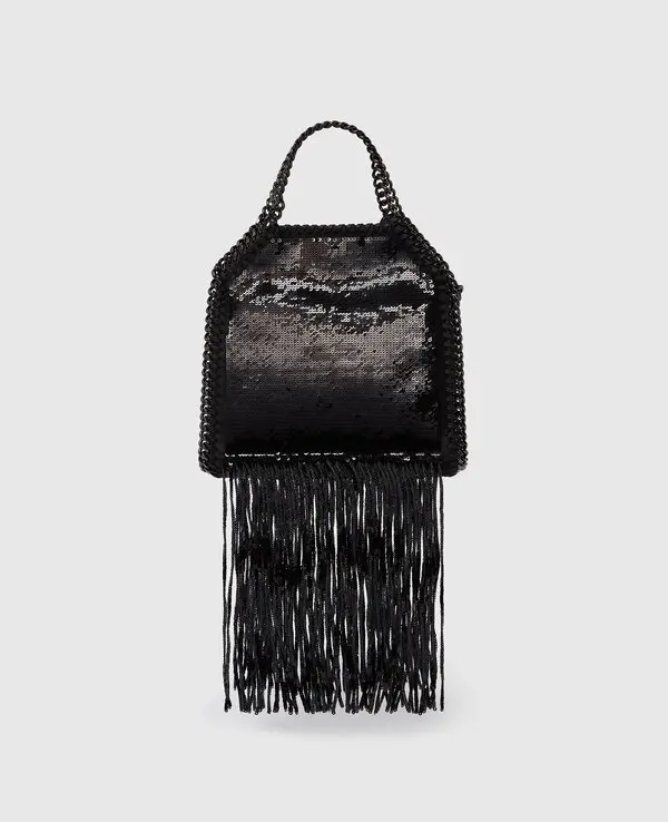 Stella McCartney Falabella Sequin Fringe Tiny Tote Bag - Black