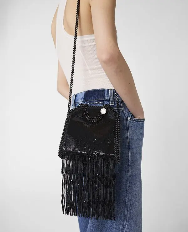 Stella McCartney Falabella Sequin Fringe Tiny Tote Bag - Black