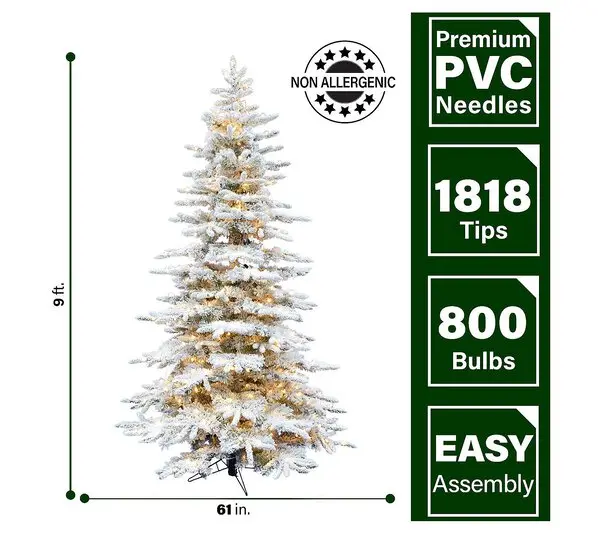 FRASER HILL FARM 9-ft. Flocked Pine Valley Pre- Lit Tree