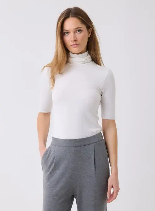 Majestic Filatures Soft Touch Elbow Sleeve Turtleneck - Blanc