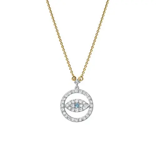 LUVMYJEWELRY 14k Gold Diamond & Blue Topaz Evil Eye Necklace - 14k Yellow Gold