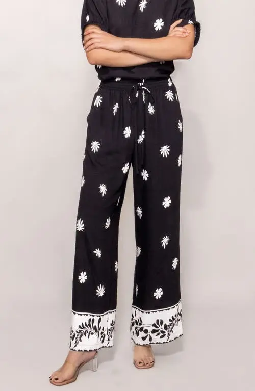 MELLODAY Floral Print Ankle Pants - Black White