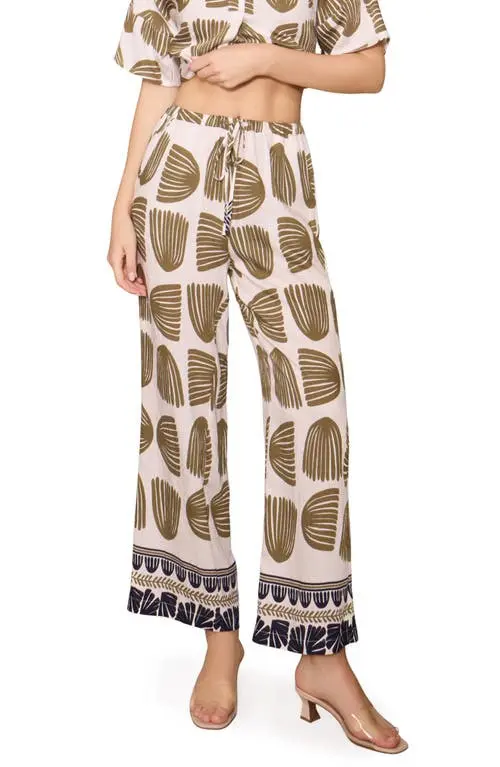 MELLODAY Floral Print Ankle Pants - Bone Olive