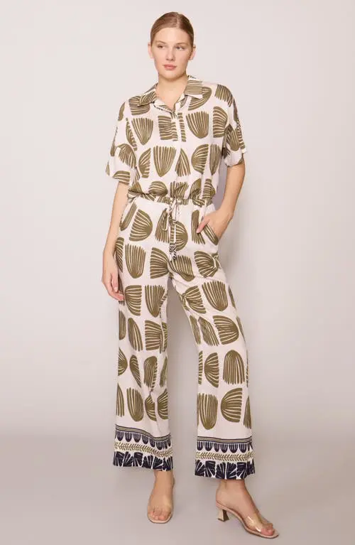 MELLODAY Floral Print Ankle Pants - Bone Olive