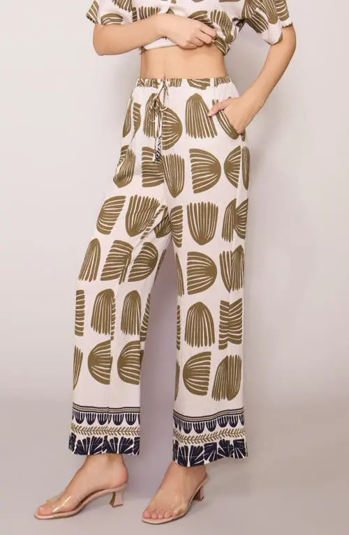 MELLODAY Floral Print Ankle Pants - Bone Olive