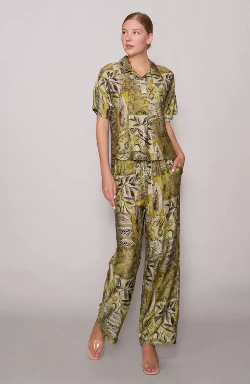 MELLODAY Floral Print Ankle Pants - Green Multi Abstract