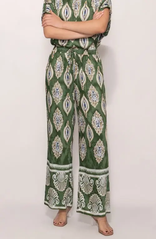 MELLODAY Floral Print Ankle Pants - Pea Green Multi