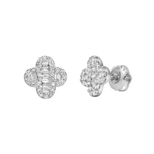 LUVMYJEWELRY Diamond Clover Stud Earrings In 14k Gold - 14k White Gold
