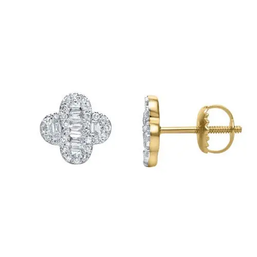 LUVMYJEWELRY Diamond Clover Stud Earrings In 14k Gold - 14k Yellow Gold