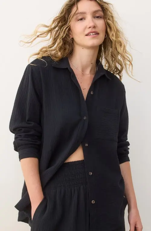 Marine Layer Jane Double Cloth Cotton Gauze Button-up Shirt - Black