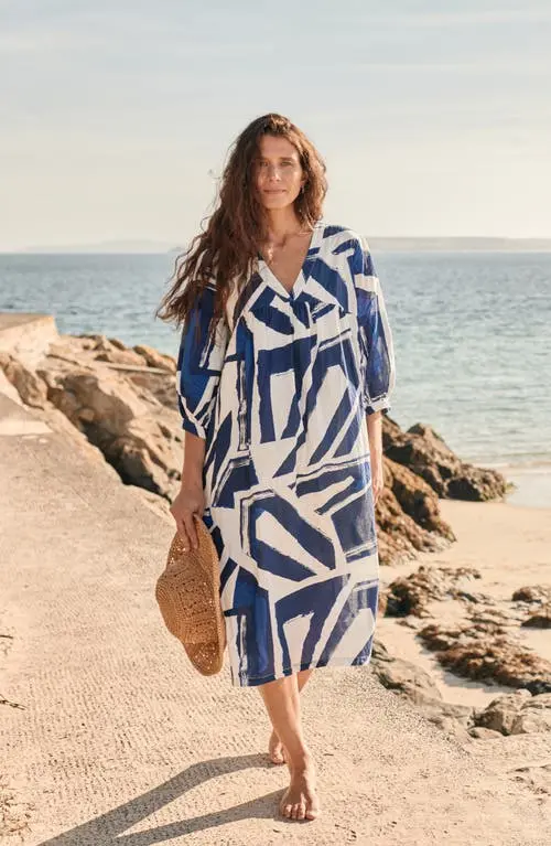 Seasalt Cornwall Earth Organic Cotton Caftan Dress - Harbour Sails Chalk |  Editorialist