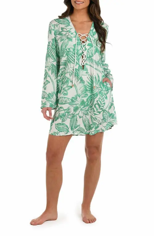 La Blanca Batiki V-neck Cover-up Tunic - Eucalyptus