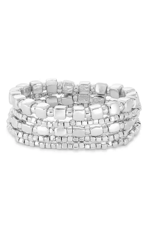 Nordstrom Set Of 5 Beaded Stretch Bracelets - Silver