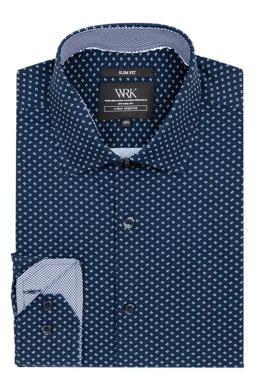 W.R.K Slim Fit Dash Print Performance Dress Shirt