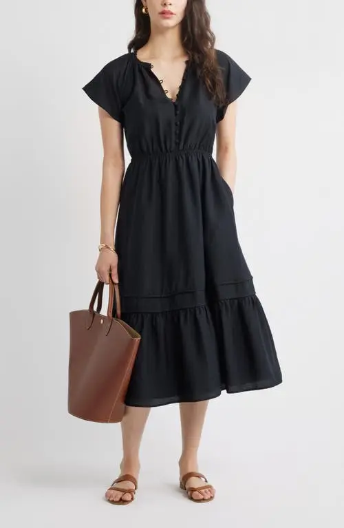 Caslon Front Button Midi Dress - Black