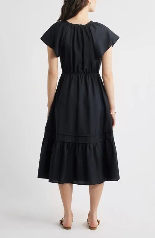 Caslon Front Button Midi Dress - Black