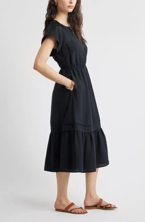 Caslon Front Button Midi Dress - Black