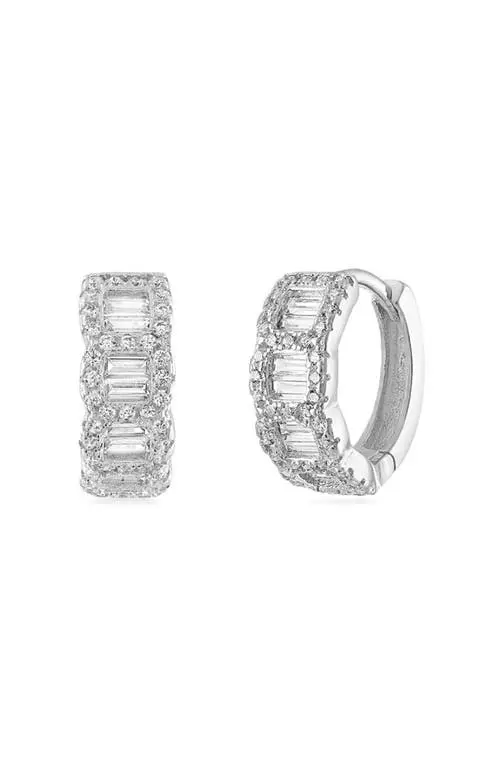 Ben Oni Baguette And Pavé Cz Huggie Hoop Earrings - Silver