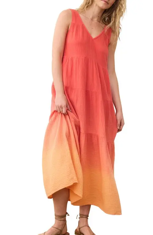 Marine Layer Corinne Sleeveless Double Cloth Cotton Maxi Dress - Hibiscus