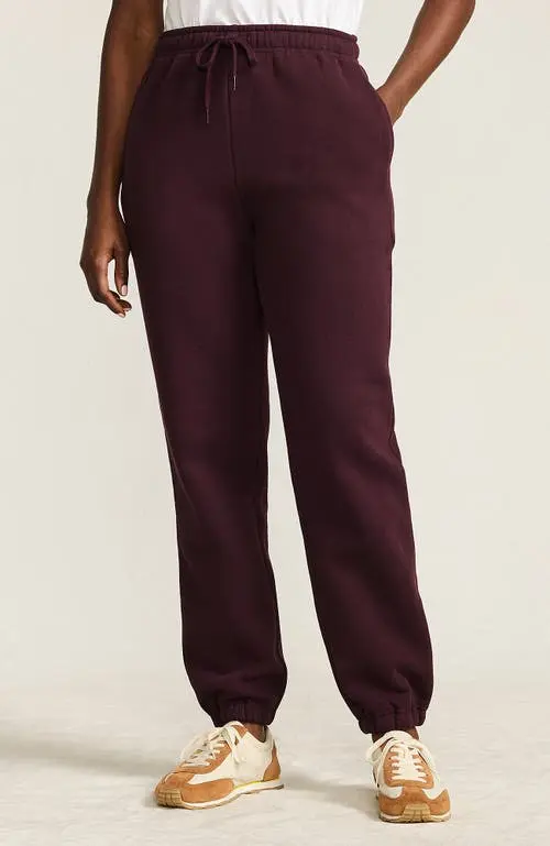 LANDS' END High Rise Fleece Jogger Pants - Lush Burgundy