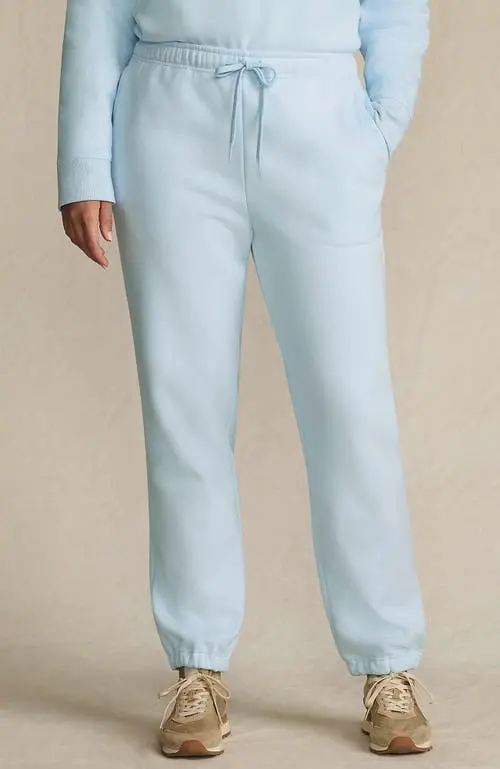 LANDS' END High Rise Fleece Jogger Pants - Soft Ice Blue