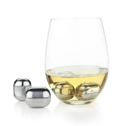 VISKI Glacier Rocks Wine Globes In Stainless Steel Set Of 4 - Silver