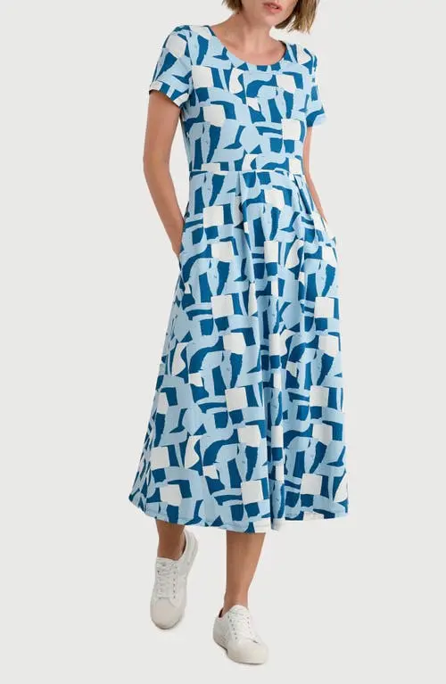 SEASALT CORNWALL Veronica Geo Print Stretch Organic Cotton Jersey Midi Dress - Torn Shapes Sailor