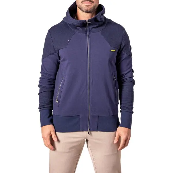 MACEOO Mixed Media Zip-up Hoodie - Blue