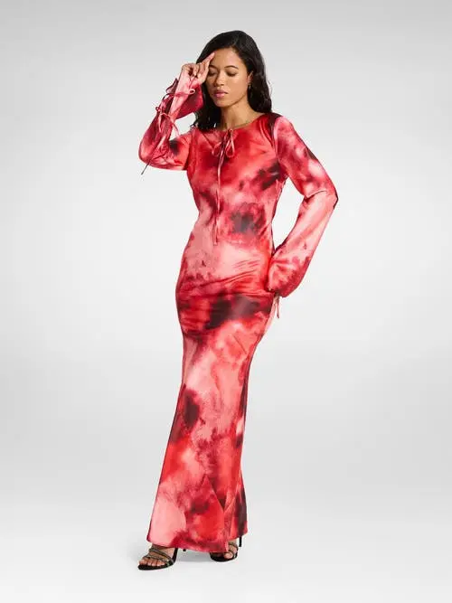 DASKA Sali Maxi Dress - Red Abstract