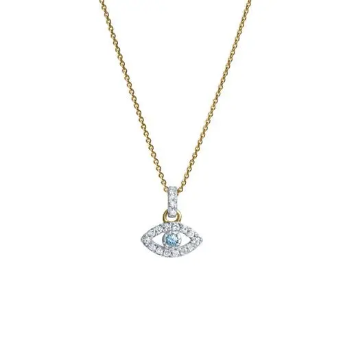 LUVMYJEWELRY 14k Gold Diamond & Blue Topaz Evil Eye Pendant Necklace - 14k Yellow Gold