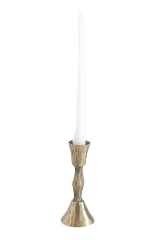 CREATIVE WOMEN Low Diamond Hand-forged Iron Candle Standset Of 2 - Brass