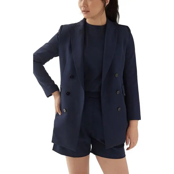 HONORS Fitted Double-breasted Blazer - Navy