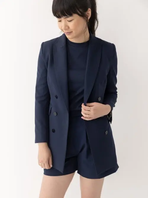 HONORS Fitted Double-breasted Blazer - Navy