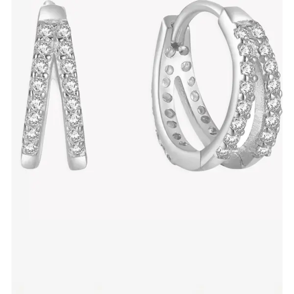 Ben Oni Double Cz Huggie Hoop Earrings - Silver