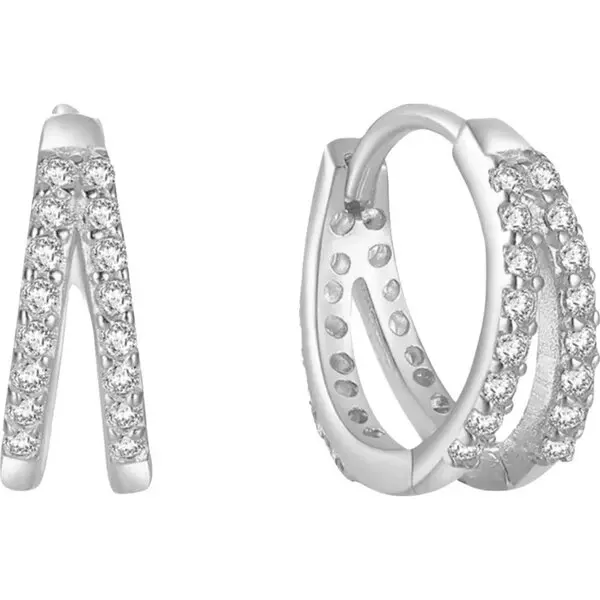 Ben Oni Double Cz Huggie Hoop Earrings - Silver