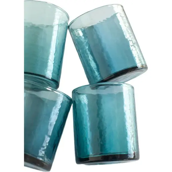 CREATIVE WOMEN Handblown Hammered Glassesset Of 4 - Blue