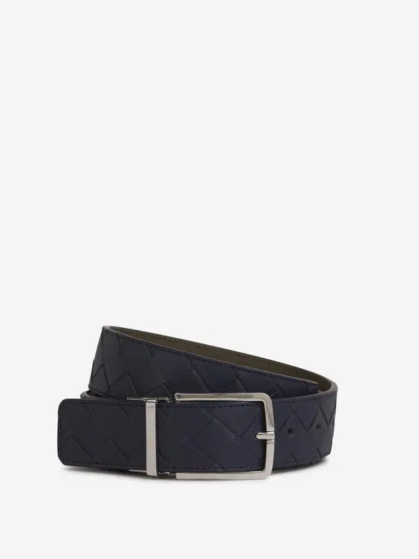 Bottega Veneta Reversible Intrecciato Calfskin Leather Belt - Navy Blue
